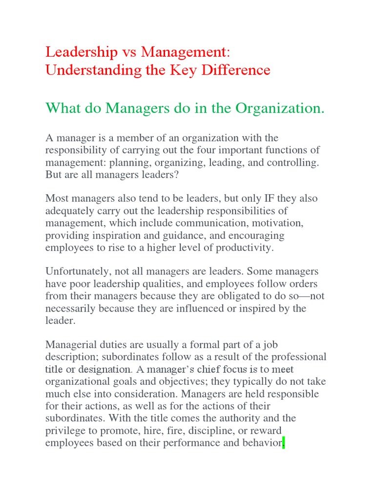 Leadership Vs Management | PDF | Leadership | Motivational