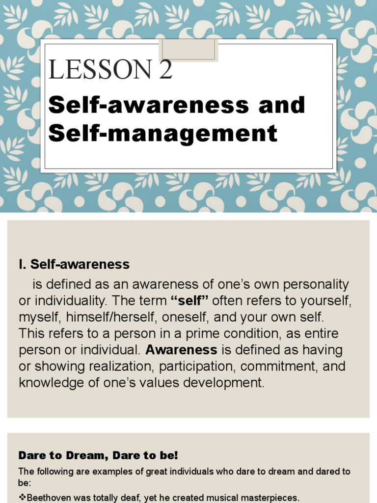 Lesson 2: Self-Awareness and Self-Management | PDF | Leadership ...