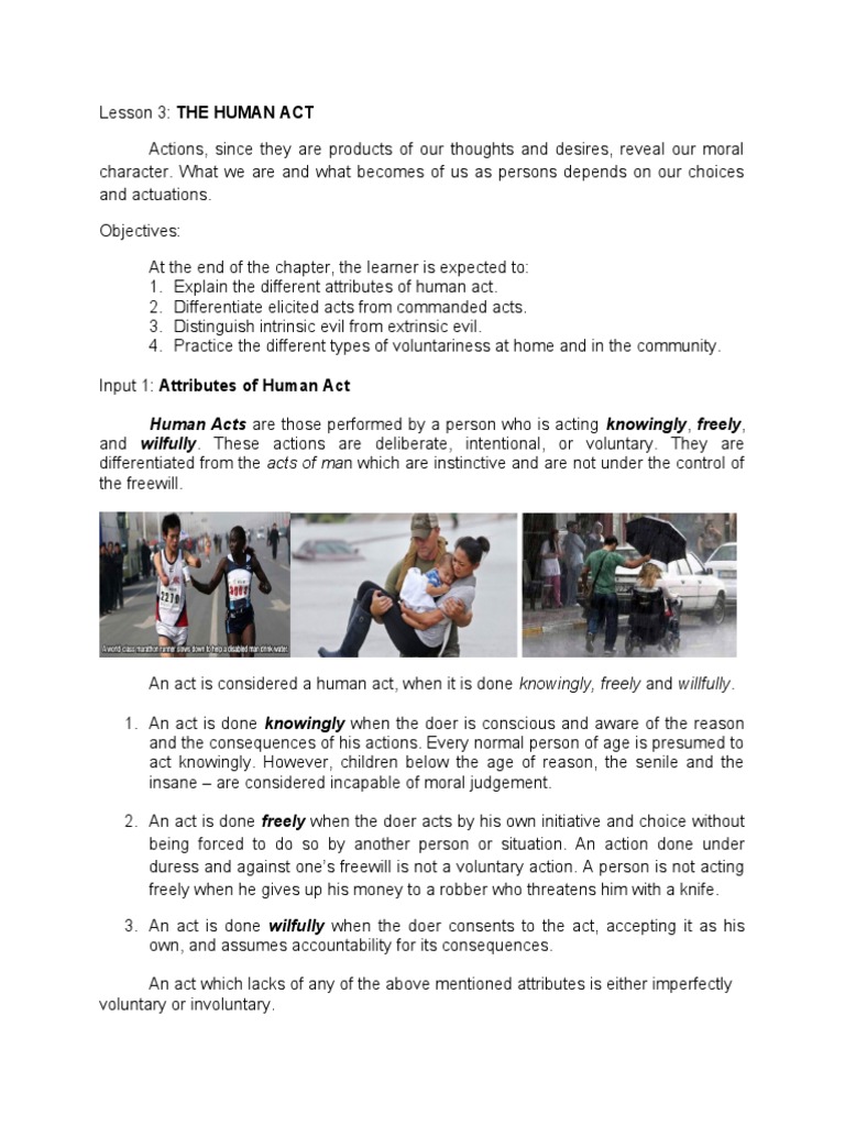 Human Acts Are Those Performed by A Person Who Is Acting Knowingly, Freely | PDF | Morality ...