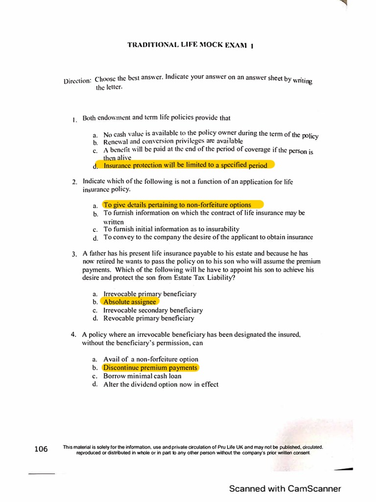 Traditional Mock Exam | Download Free PDF | Insurance | Life Insurance