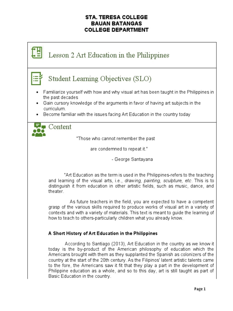 Module 2 Art Education in The Philippines | PDF | Teachers | Curriculum