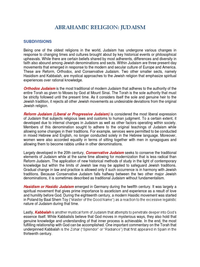 ABRAHAMIC RELIGION - JUDAISM (Subdivisions and Selected Issues) | PDF ...