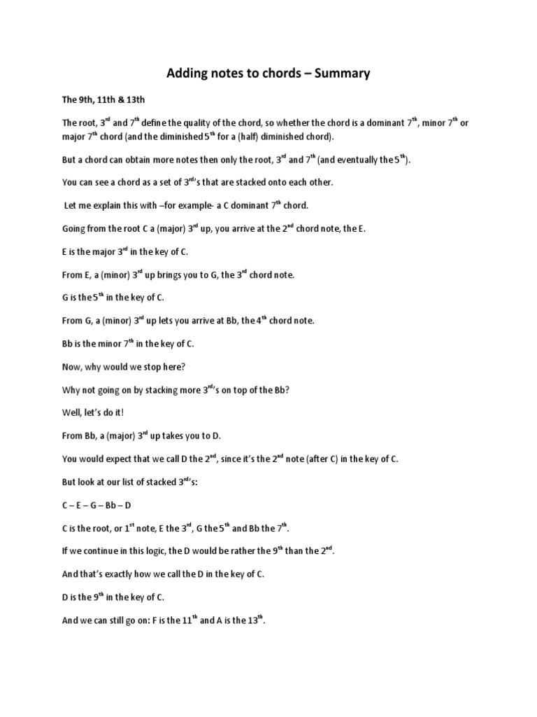 Adding Notes To Chords - Summary: The 9th, 11th & 13th | PDF | Chord ...