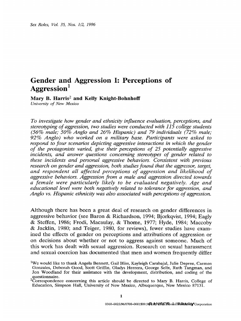 Gender and Aggression I-Perceptions of Aggression | PDF | Aggression ...