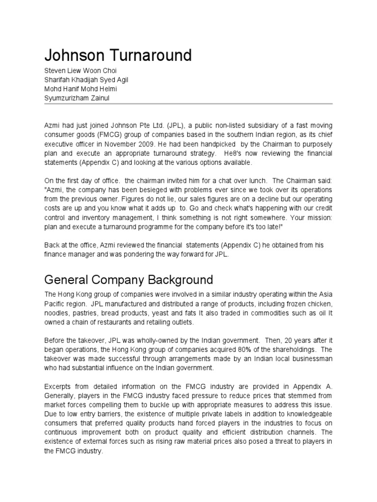 Johnson Turnaround (Case Study) | PDF | Cost Of Capital | Market (Economics)
