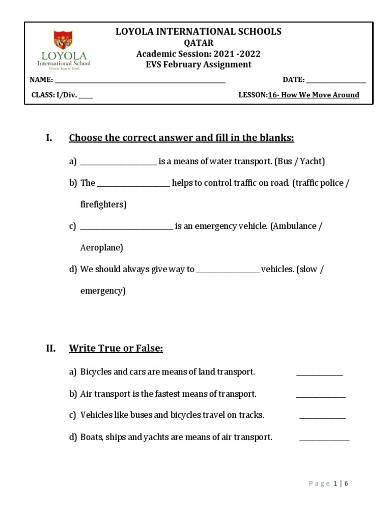 Loyola International Schools: Qatar Academic Session: 2021 - 2022 EVS ...