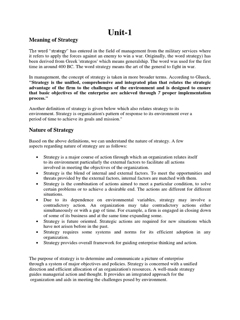 Strategic Management Notes-Unit1&2 | PDF | Strategic Management ...