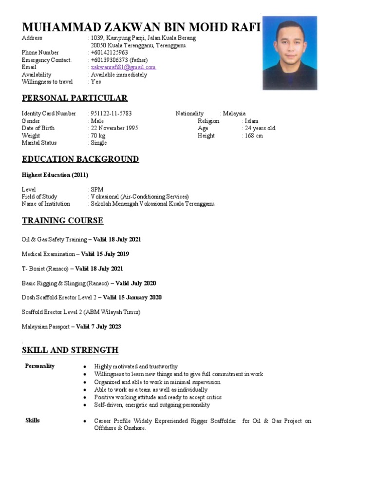 Offshore Rigger CV for Oil & Gas | PDF | Malaysia | Petroleum Industry