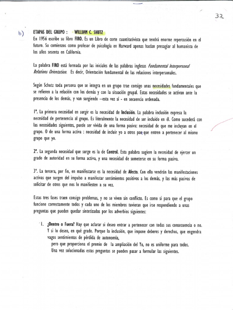 Etapas Del Grupo WILLIAM C. SHUTZ (FIRO) | PDF