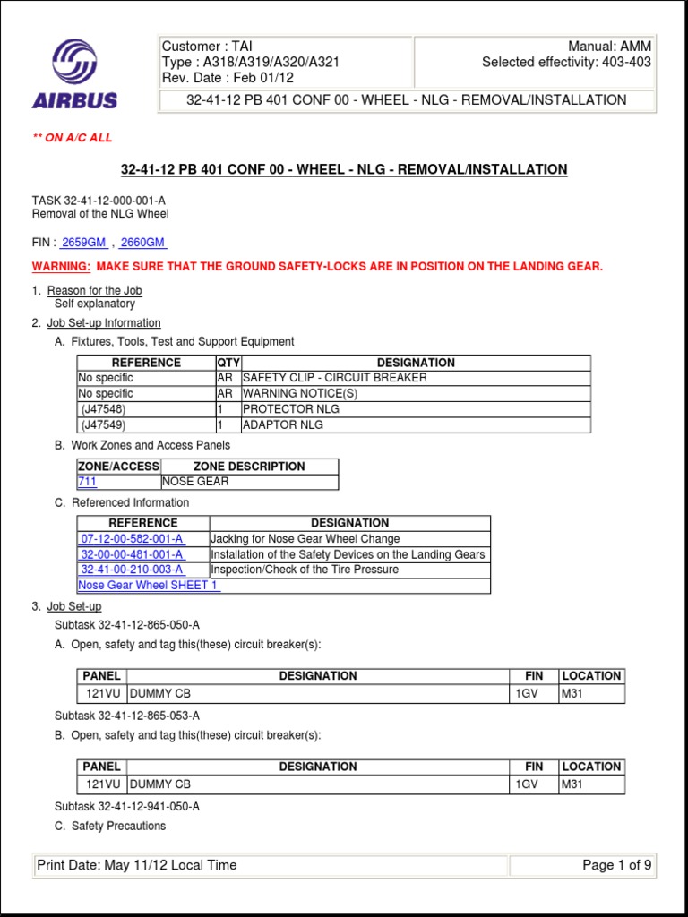 A320 NLG Wheel Removal/Installation Guide | PDF | Nut (Hardware ...