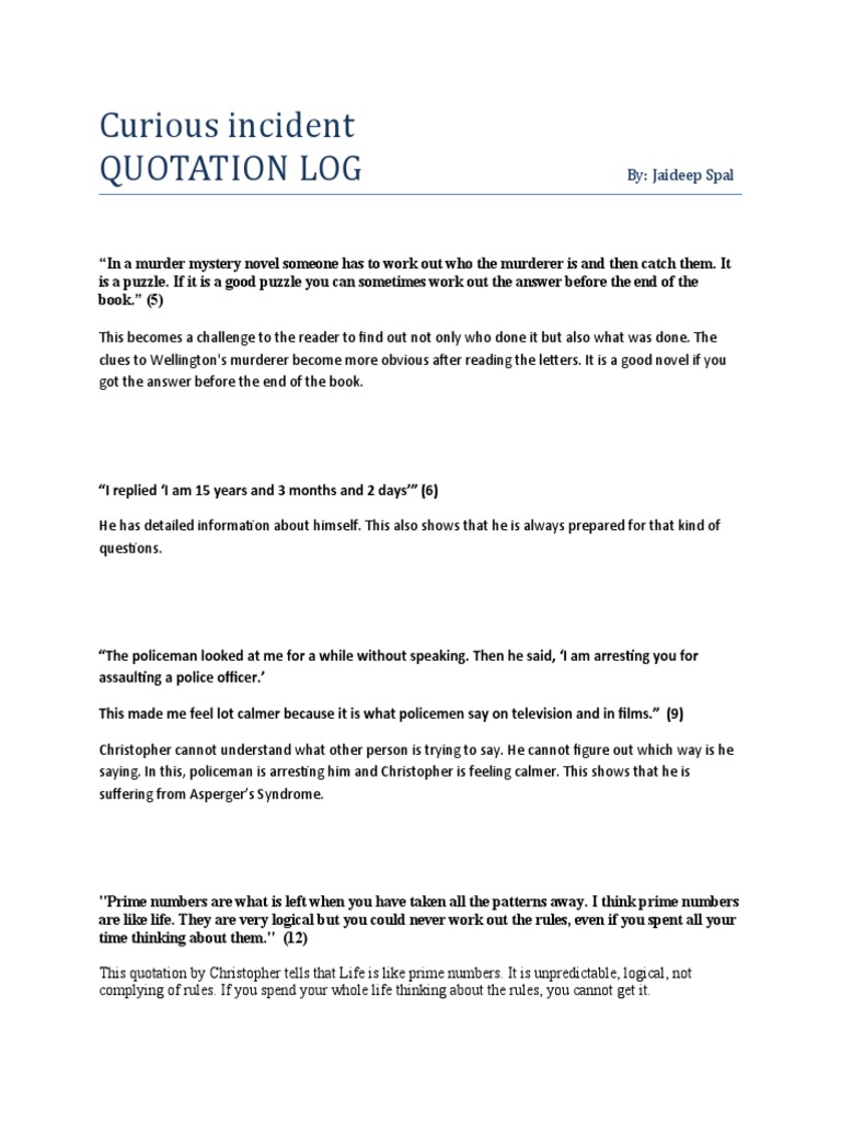 Quotation in A Curious Incident | PDF | Memory