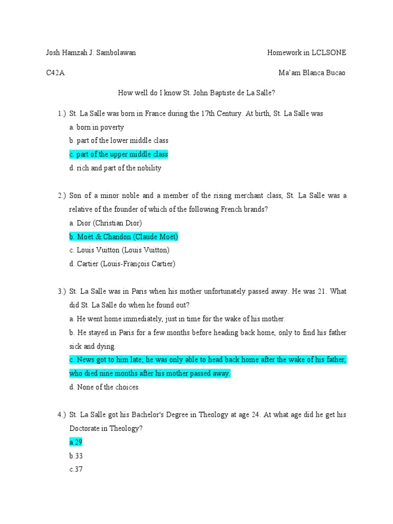 LCLSONE Module 2 Activity How Do You Well Know de La Salle | PDF