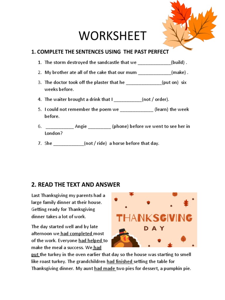 Past Perfect Practice Worksheet | PDF