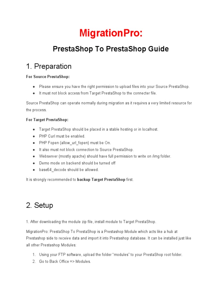 Migrationpro:: Prestashop To Prestashop Guide | PDF | Computer File | Php