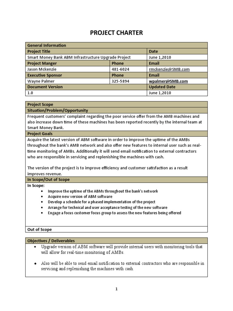 PROJECT CHARTER Completed Assignment | PDF | Automated Teller Machine ...