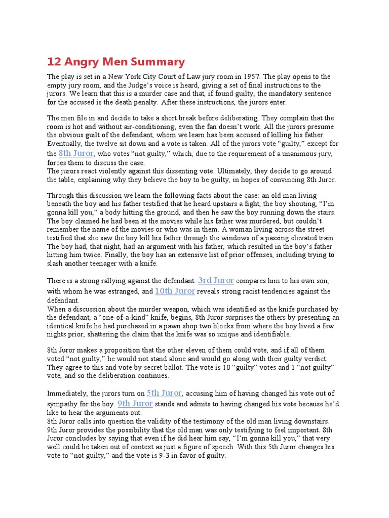 12 Angry Men Cliff Notes | PDF | Public Law | Legal Procedure