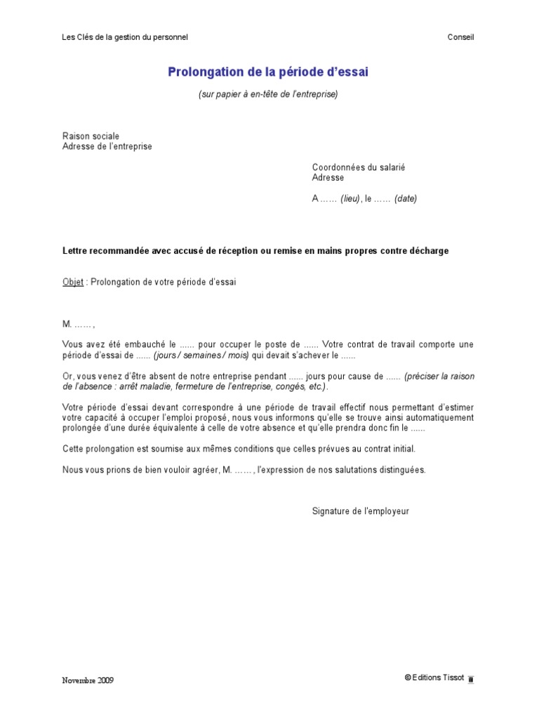 Lettre de Prolongation - de - La - Periode - D - Essai | PDF | Évolution de carrière