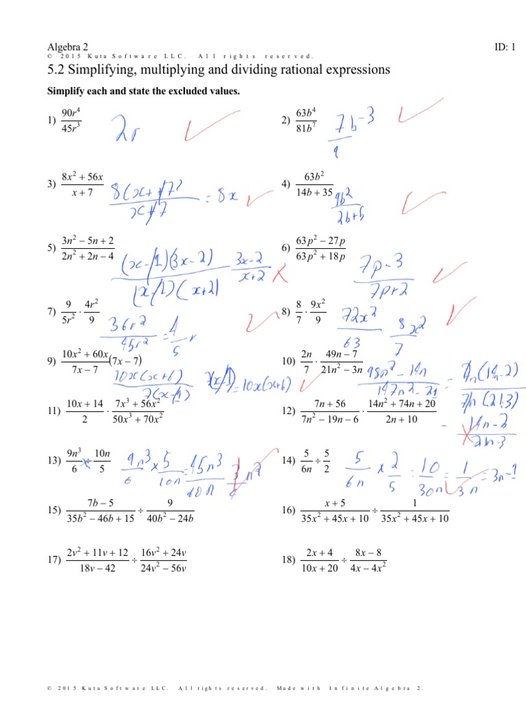 5.2 Simplifying, Multiplying and Dividing Rational Expressions | PDF ...