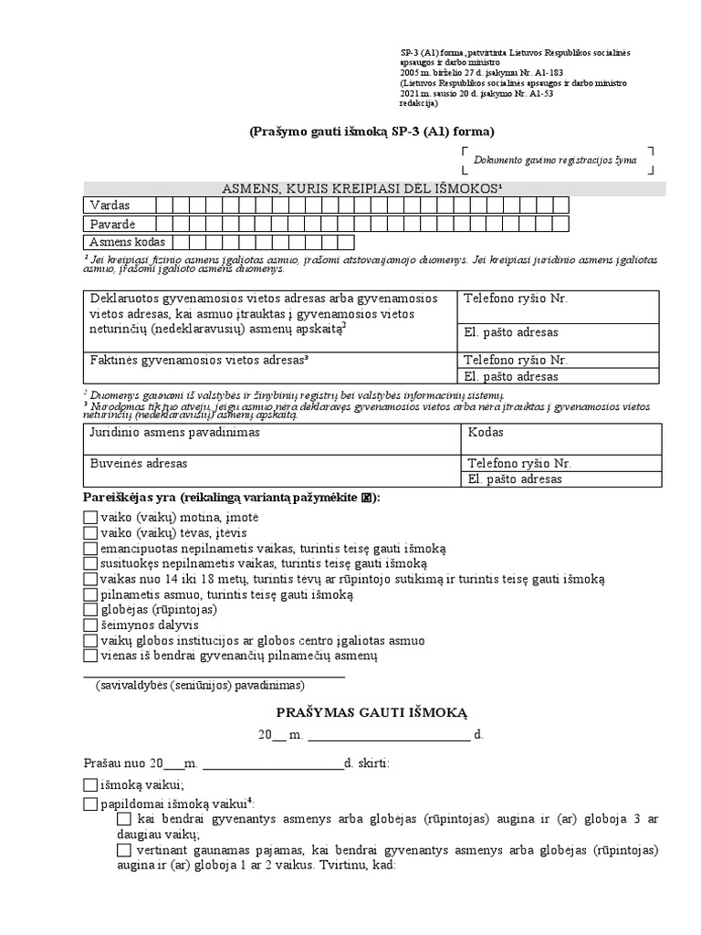 Prašymo SP-3 (A1) Forma | PDF