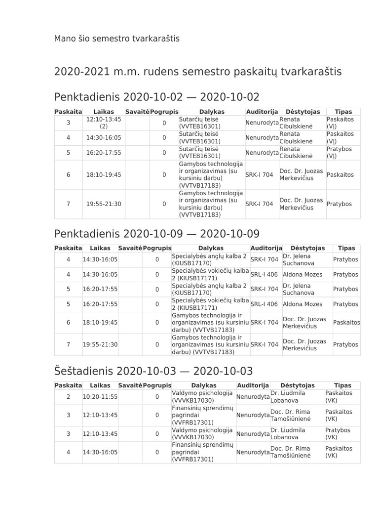 Timetable - 2020 10 02 | PDF