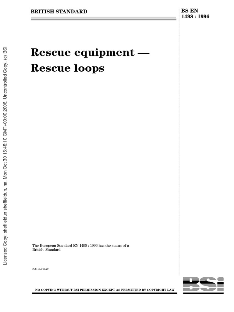 Rescue Equipment Ð Rescue Loops: British Standard Bs en 1498: 1996 | PDF