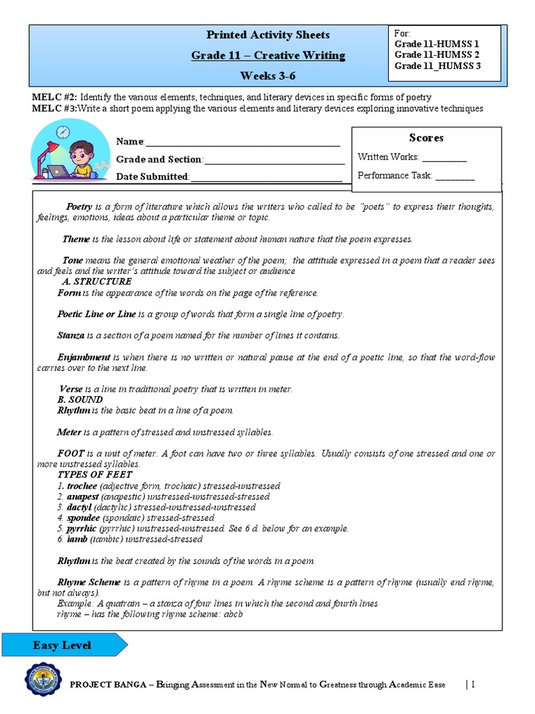 g11 Creative Writing Humss As q1 w3 4 Camagon | PDF | Poetry | Metre (Poetry)