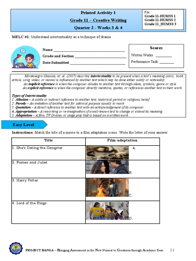 g11 Creative Writing Humss As q2 w3 4 Camagon | PDF | Intertextuality | Writing