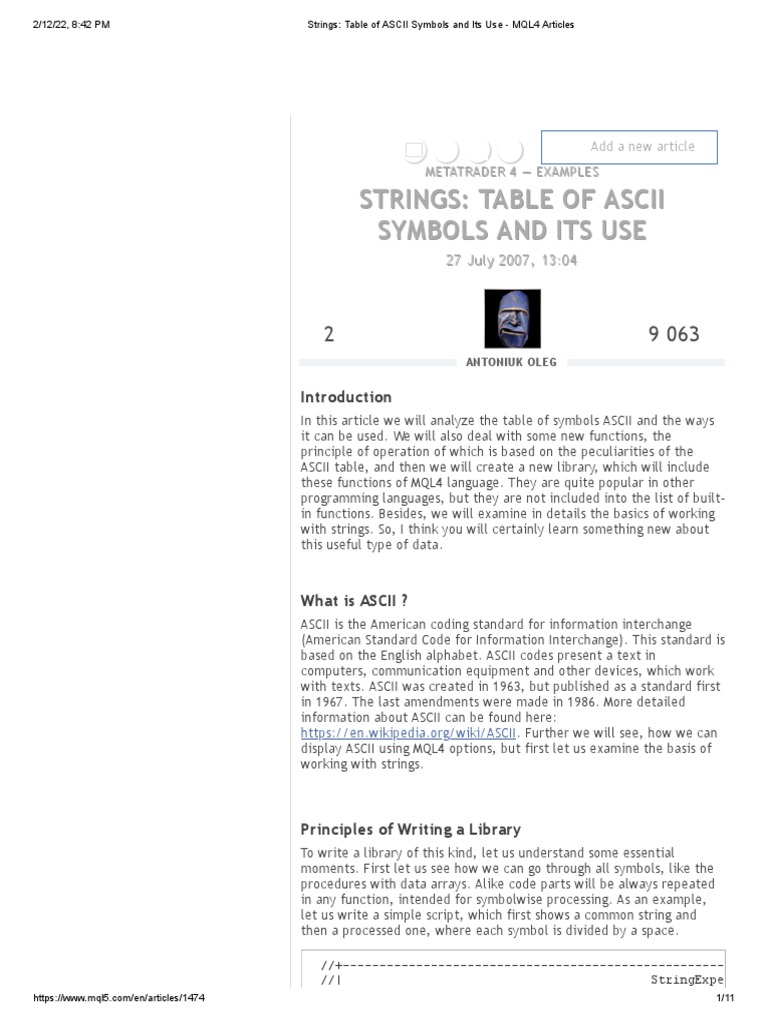 Strings - Table of ASCII Symbols and Its Use - MQL4 Articles 5 | PDF | String (Computer Science ...