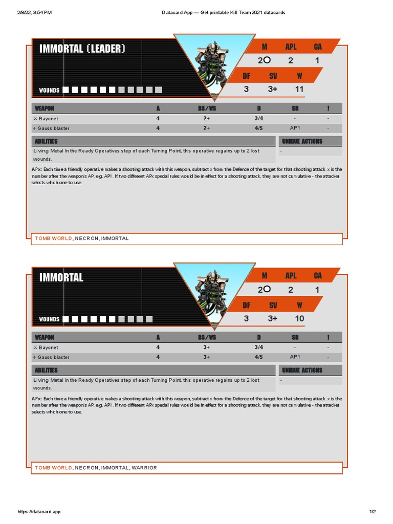 Datacard App - Get Printable Kill Team 2021 Datacards 2 | PDF ...