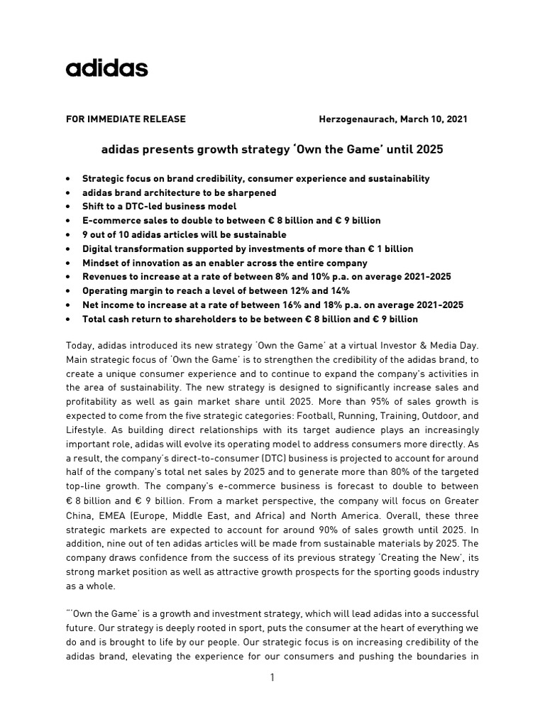 Press Release Adidas Ag Strategy 2025 en | PDF | Innovation | E Commerce