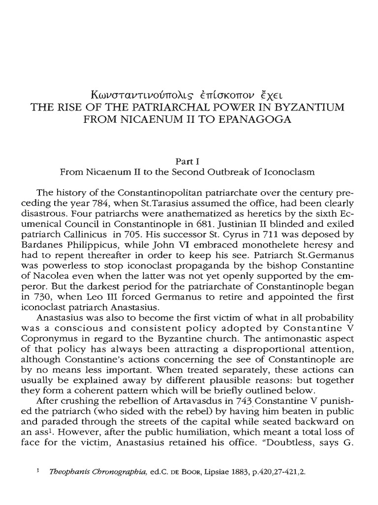 Konstantinopolis Episkopon Echei: The Rise of The Patriarchal Power in ...