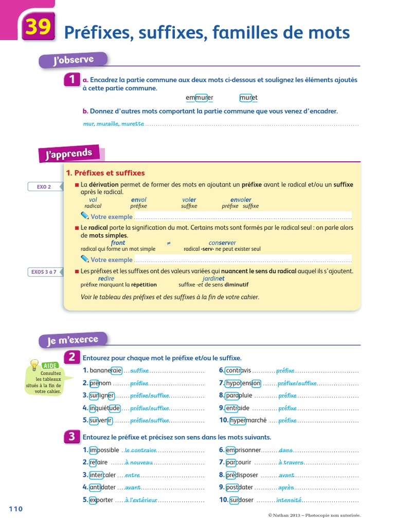 Préfixes, Suffixes, Familles de Mots | PDF | Sémantique ...