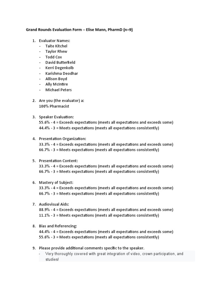 Grand Rounds Evaluation Forms | PDF | Cognitive Science | Cognition
