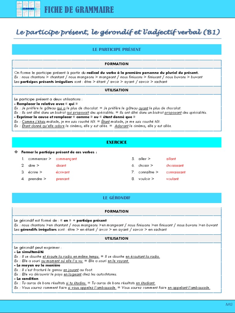 Participe Présent et Gérondif en Français | PDF | Verbe | Morphologie