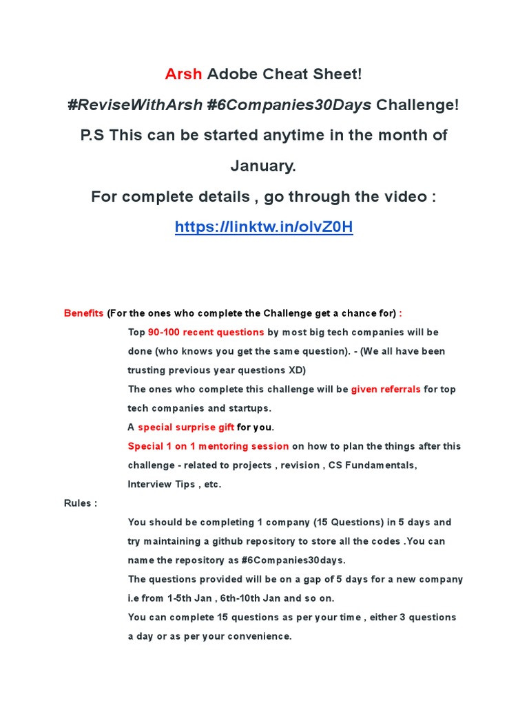 Arsh Adobe Cheat Sheet | PDF | Software Engineering | Mathematics