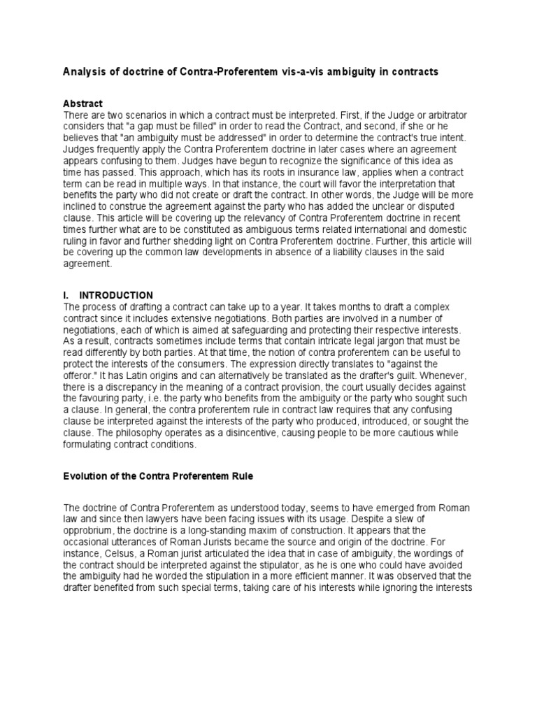 Analysis of Doctrine of Contra-Proferentem Vis-A-Vis Ambiguity in ...