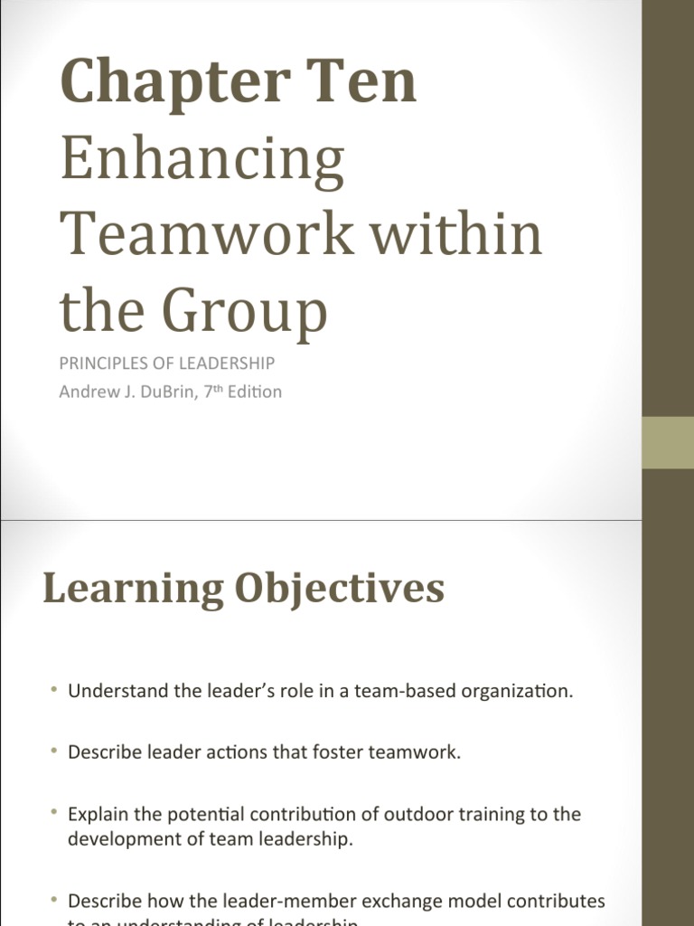 Chapter Ten: Enhancing Teamwork Within The Group | PDF | Leadership ...