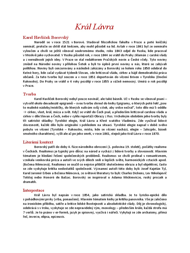 Král-Lávra-čtenářák | PDF