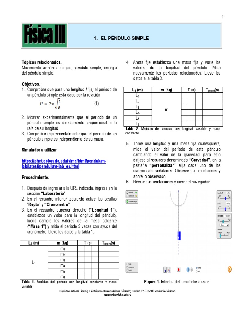 1.pendulo Simple | PDF | Masa | Péndulo