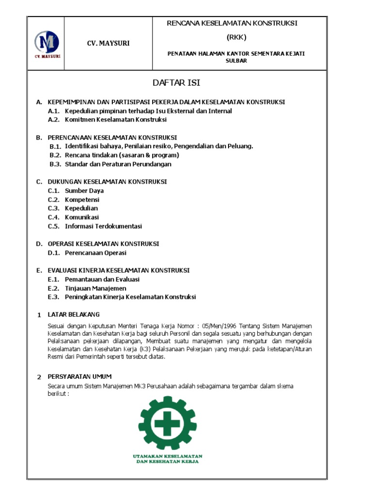 Rencana Keselamatan Konstruksi (RKK) | PDF