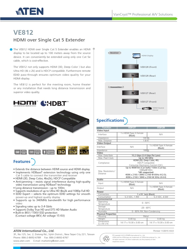 Ve812 Extender Ss en | PDF | Hdmi | Broadcast Engineering