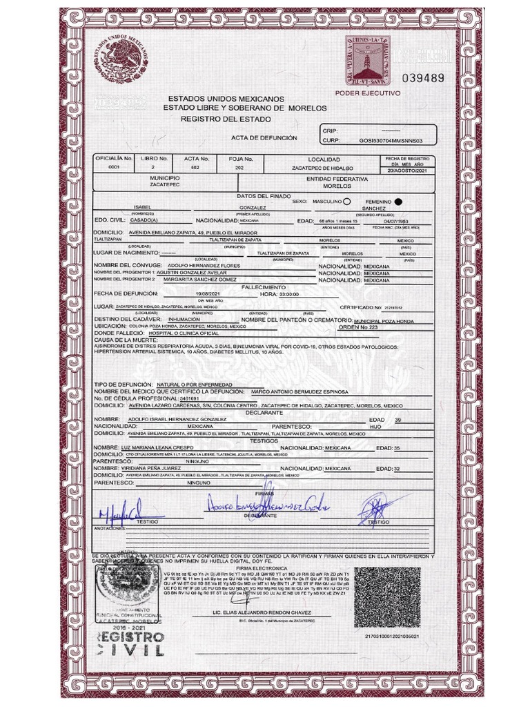 Acta de Defuncion | PDF