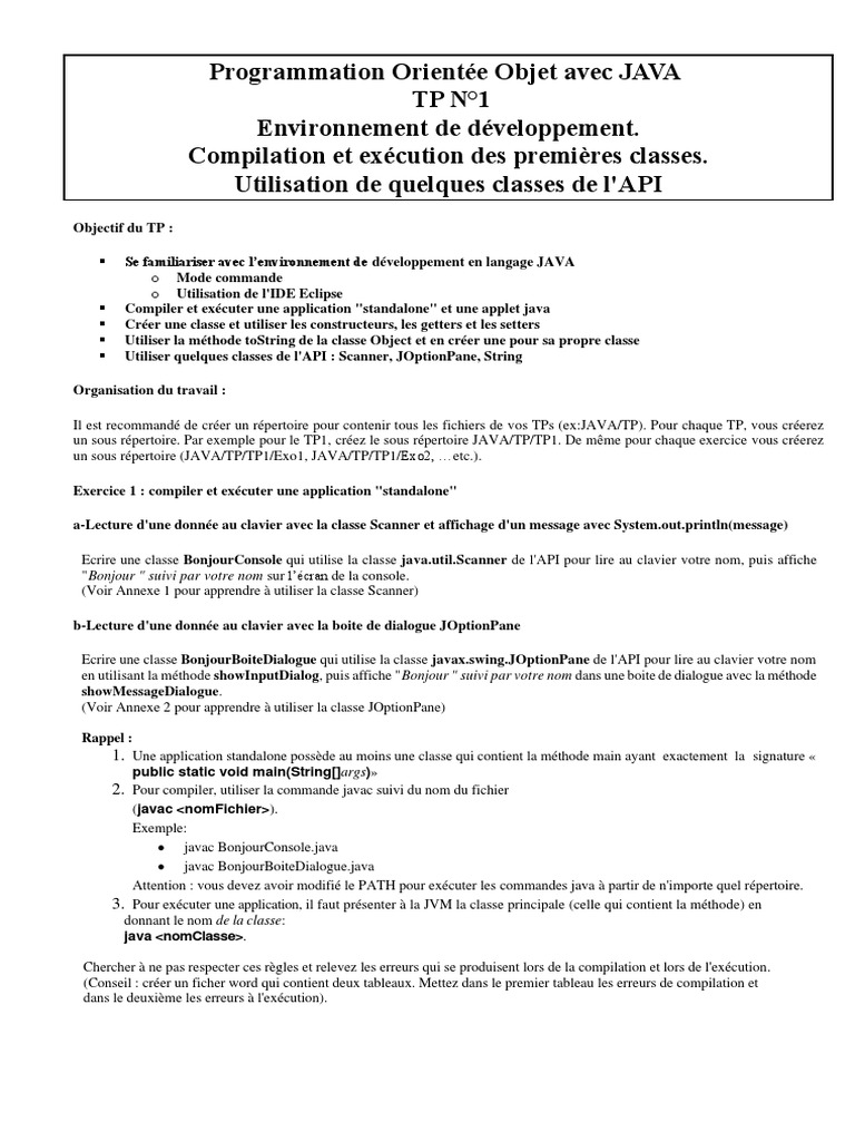 UIC TP1 Sujet Correction | PDF | Java (Langage de programmation) | Environnement de développement