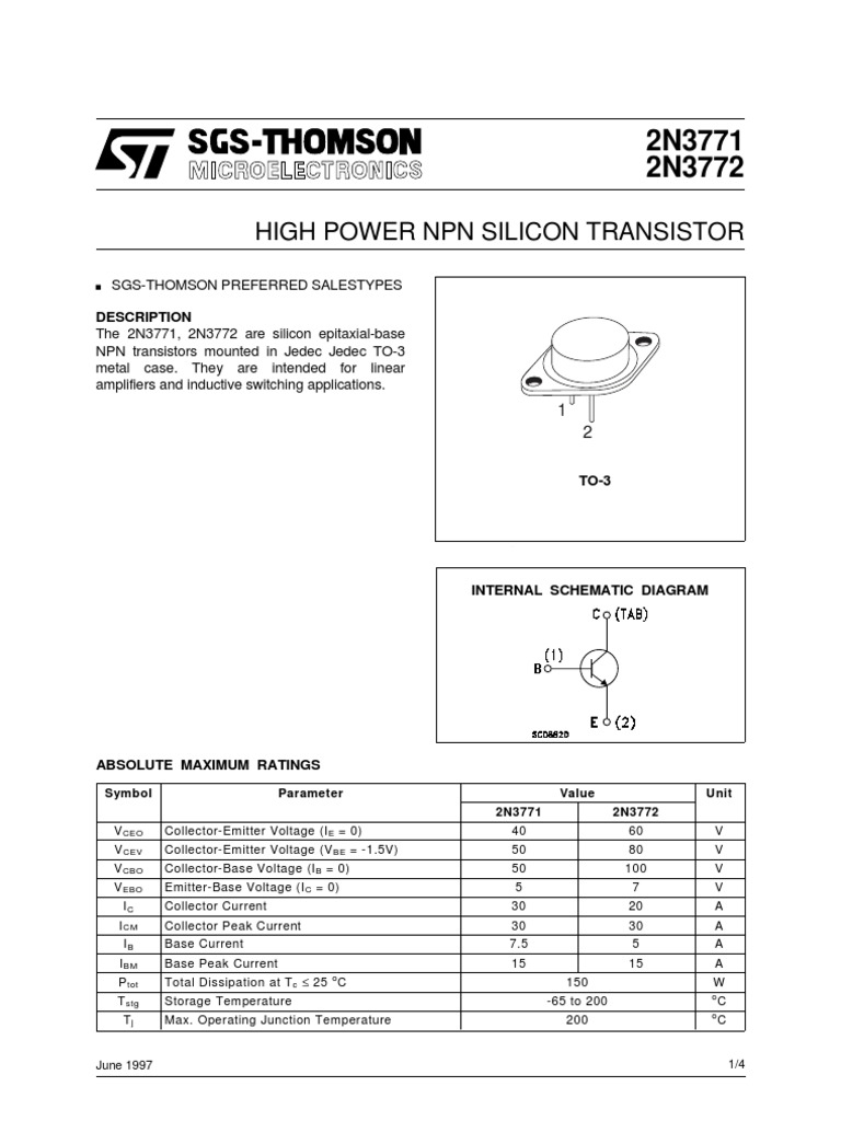 Transistor NPN 2n3771 | PDF | Bipolar Junction Transistor | Transistor