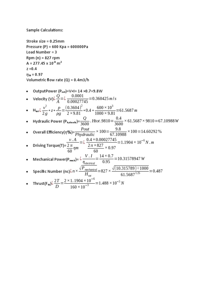 Sample Calculations | PDF