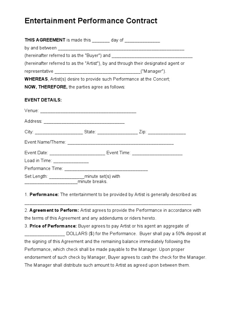 Entertainment Performance Contract | PDF | Indemnity | Private Law