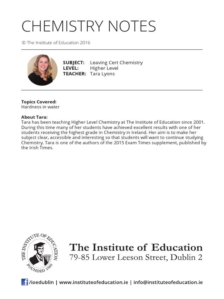 Chemistry Notes: SUBJECT: Leaving Cert Chemistry Level: TEACHER: Tara ...