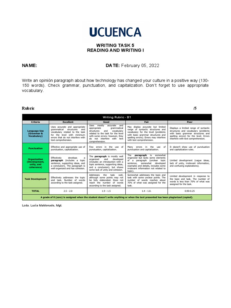 Writing Task 5 | PDF | Grammar | Vocabulary