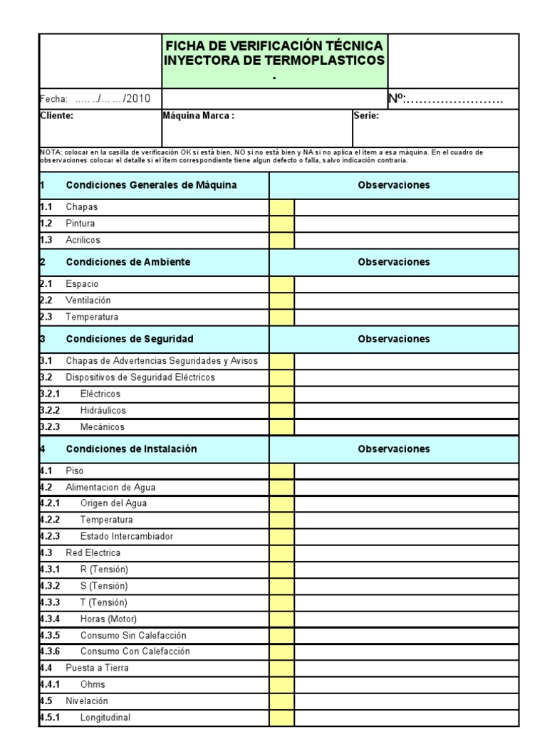 Check de Máquinas Inyectoras | PDF | Cantidades fisicas | Ingeniería de ...
