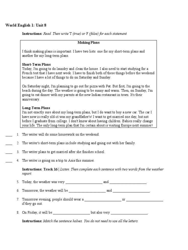 World English 1: Unit 8: Report | PDF